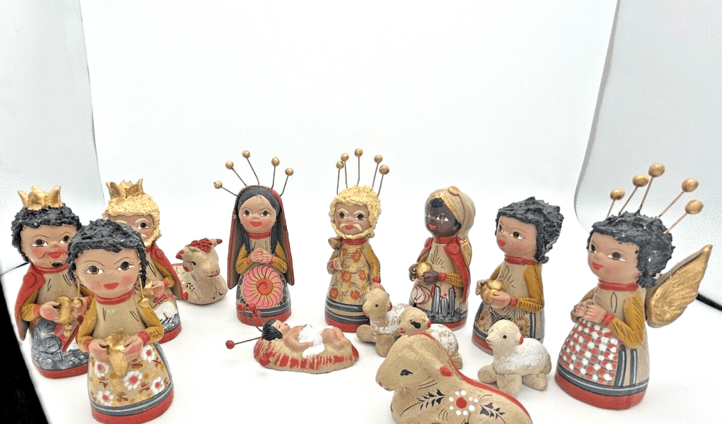 Vintage Tonala Folk Art Handmade Mexican Clay Pottery 14 Piece Nativity ...