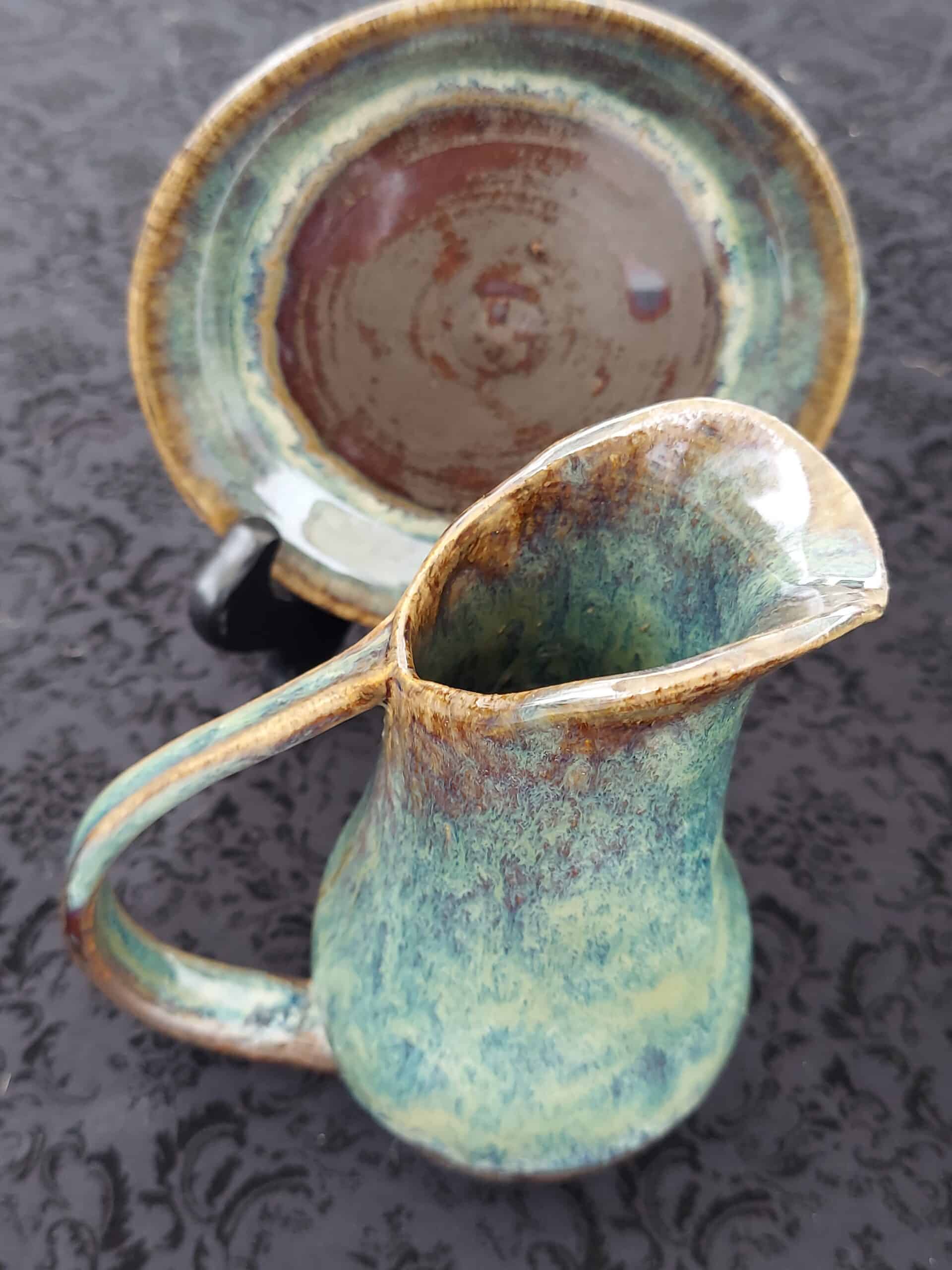 Stoneware syrup, olive oil, dressing pitcher with dipping plate. - My ...