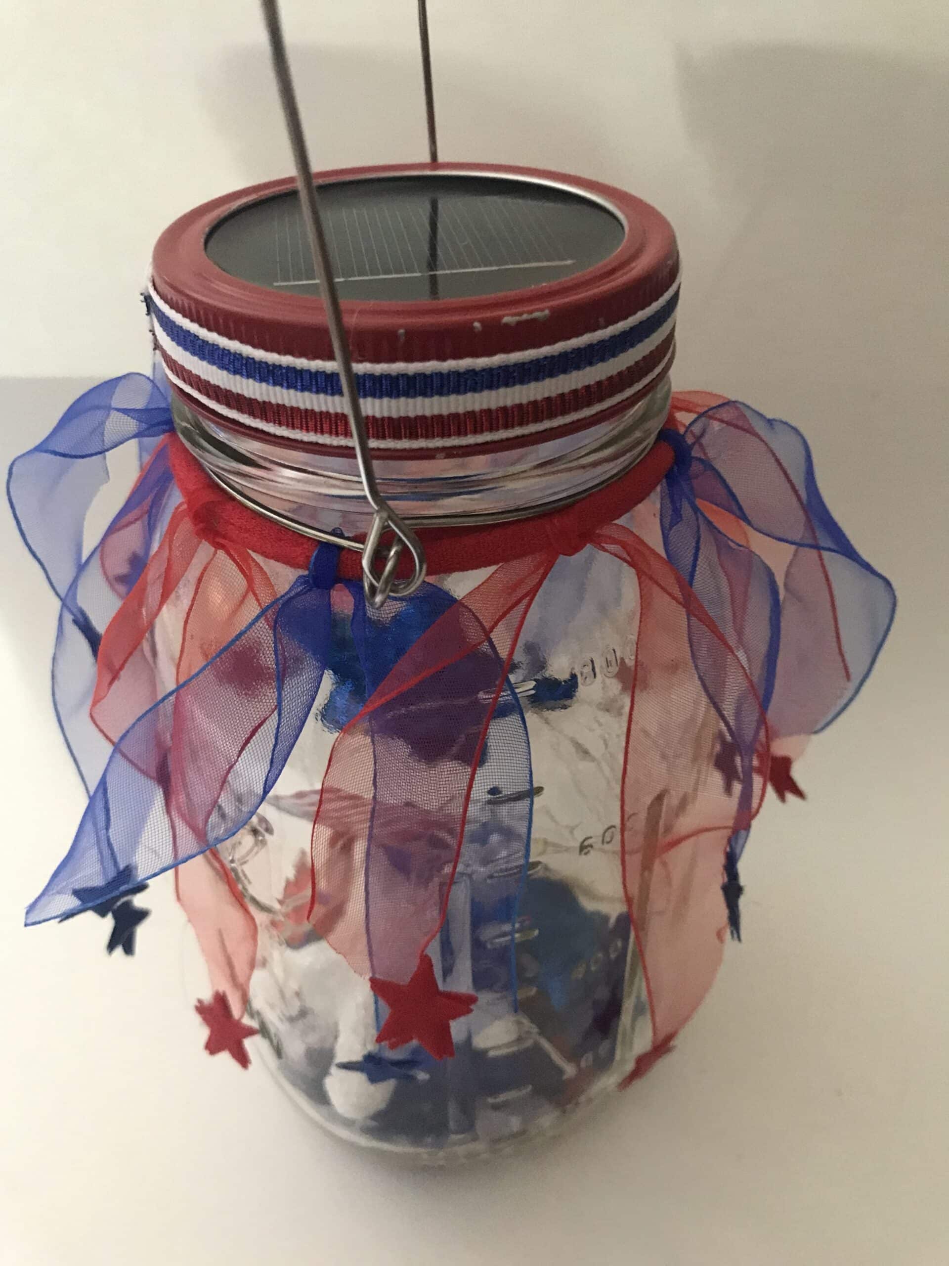 USA Red, White, & Blue Patriotic solar lighted hanging mason jar ...