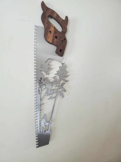 Handsaw With Lumberjack & Trees Sculpture Wall | Rustic Wood & Metal ...