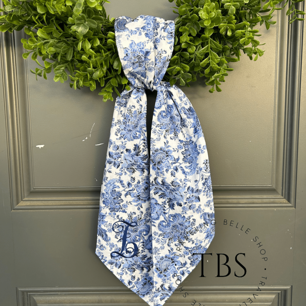 Wreath Sash, Personalized Chinoiserie Boxwood Wreath Sash - My ...