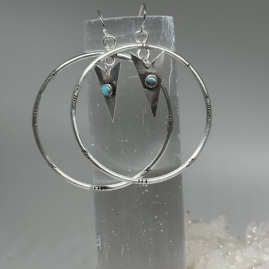 Sterling 2” Hoops With Turquoise Arrowhead Design - My Community Made