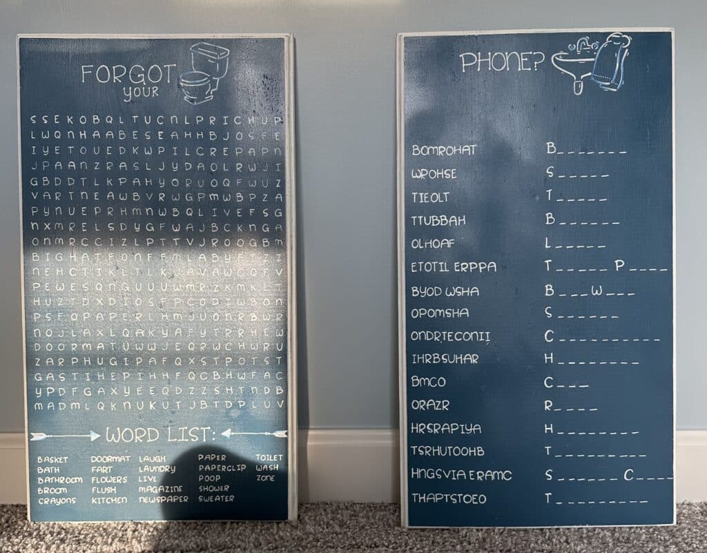 “Forgot Your Phone?” Word Puzzle Bathroom Sign Set - My Community Made