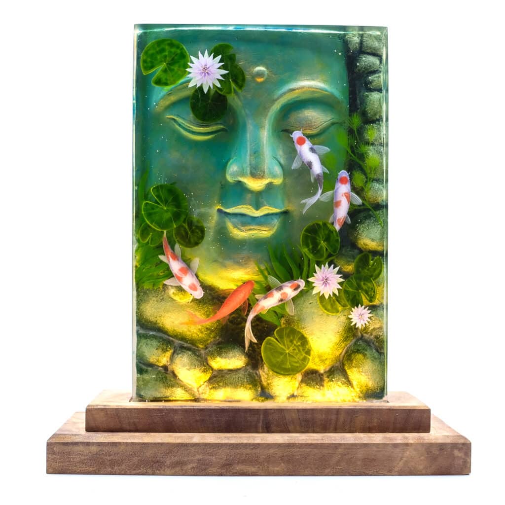 Buddha With Koi Fish And Water Lily, Zen Gift, 3D Painting, Buddha Gift ...