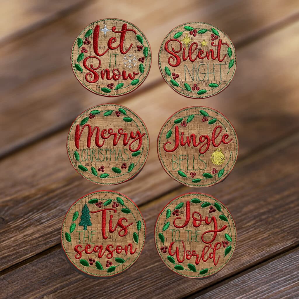 Embroidered Cork Coasters With Fun Christmas Sayings-Set Of 6 - My ...