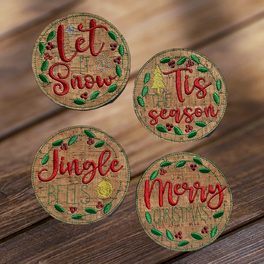 Embroidered Cork Coasters With Christmas Sayings-Set Of 4 - My ...