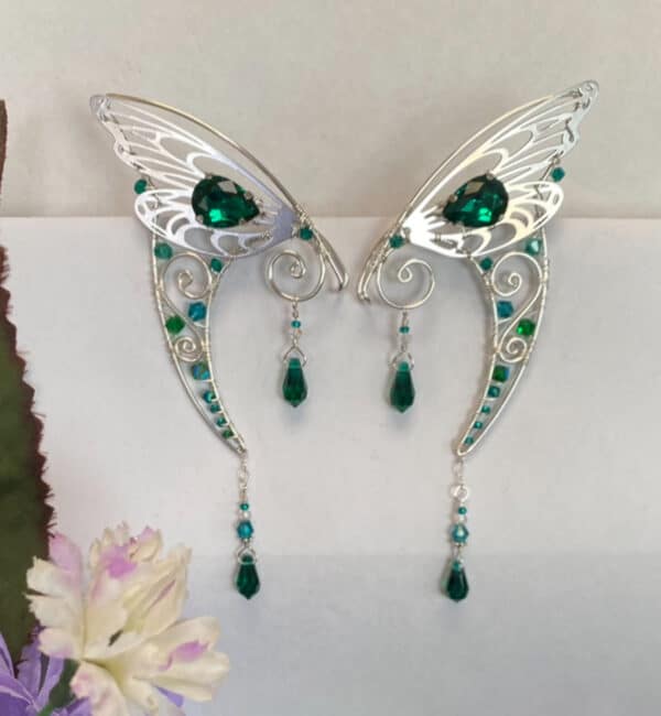 Silver Wing Wire Ears Wraps With dangling Swarovski Crystals: Optional ...