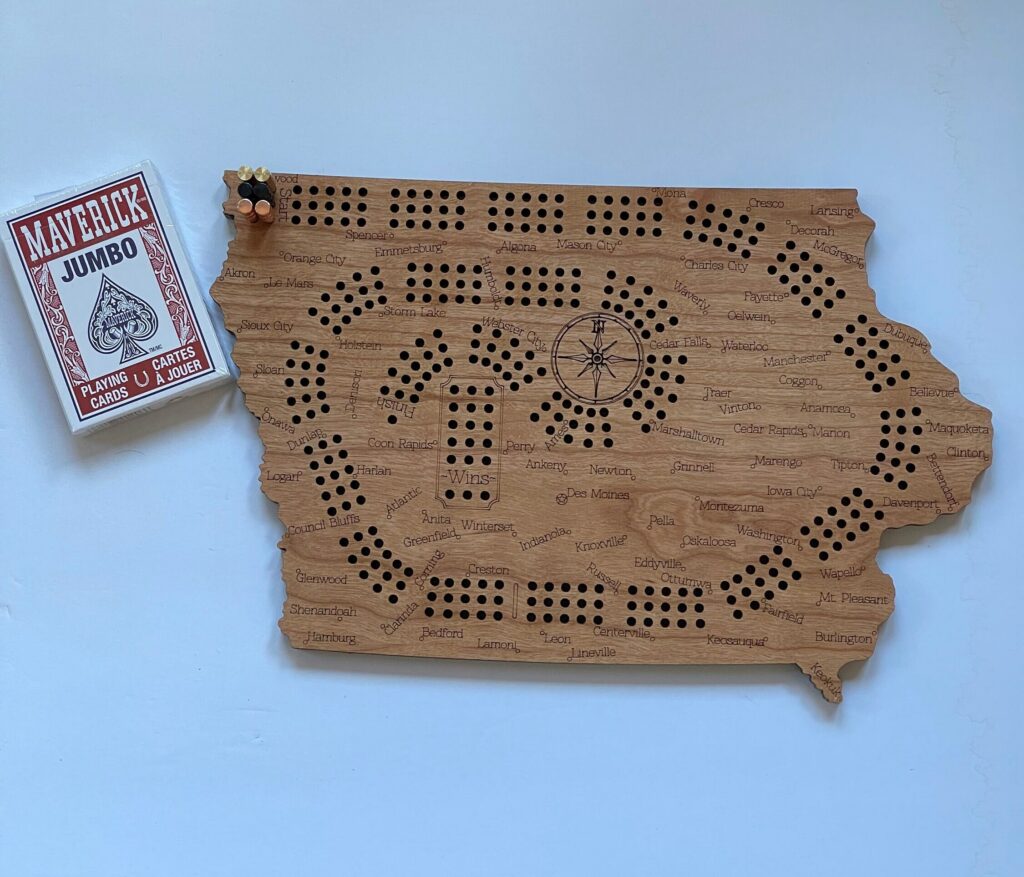 Stunning Iowa Cribbage Board, Up To 3 Players.