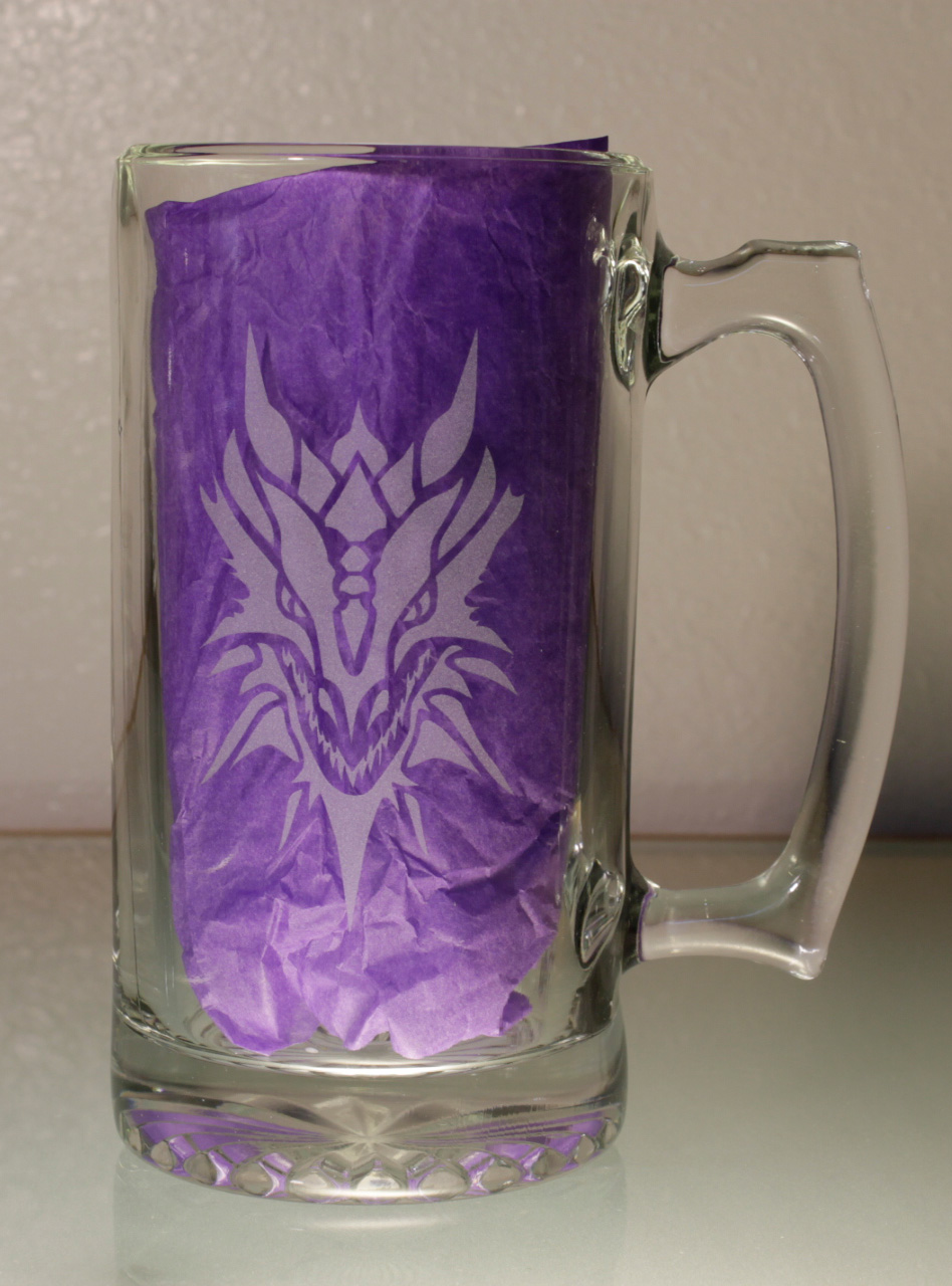 Etched glass mug with fun fantasy dragon design - My Community Made