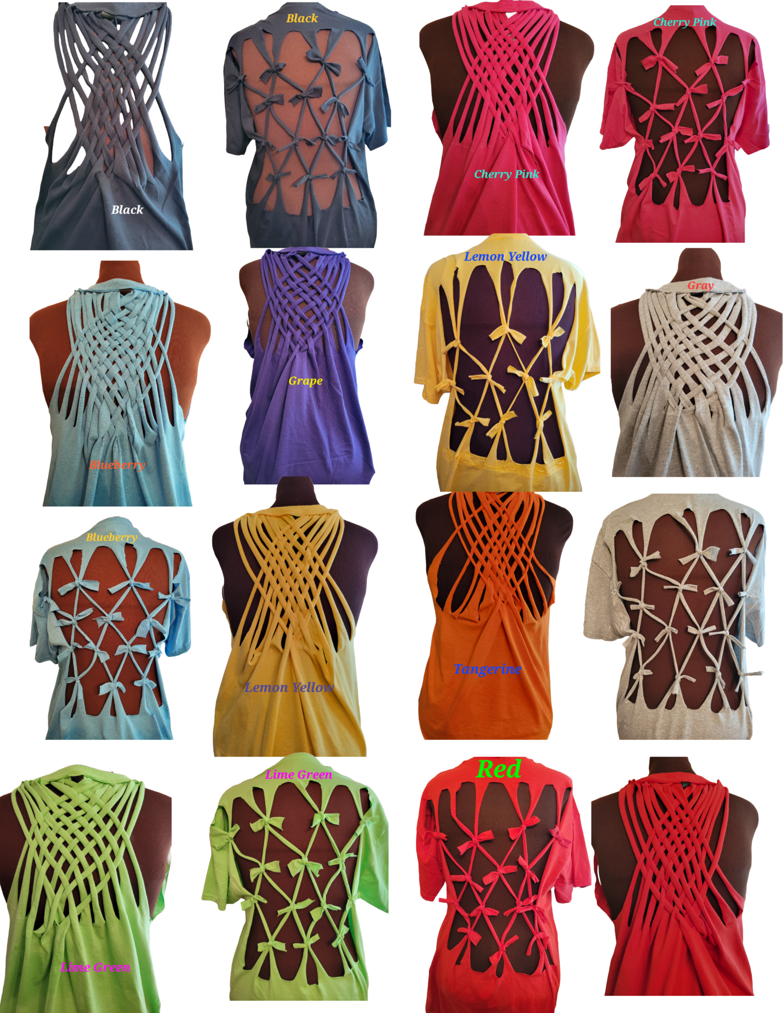 FUN COLORFUL T Shirts Restyled Upcycled Basket Weave Or Lattice Back