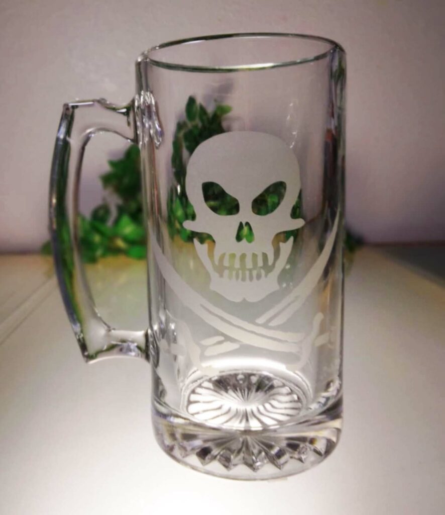 Etched Glass Mug With Three Fun Savvy Pirate Designs - My Community Made