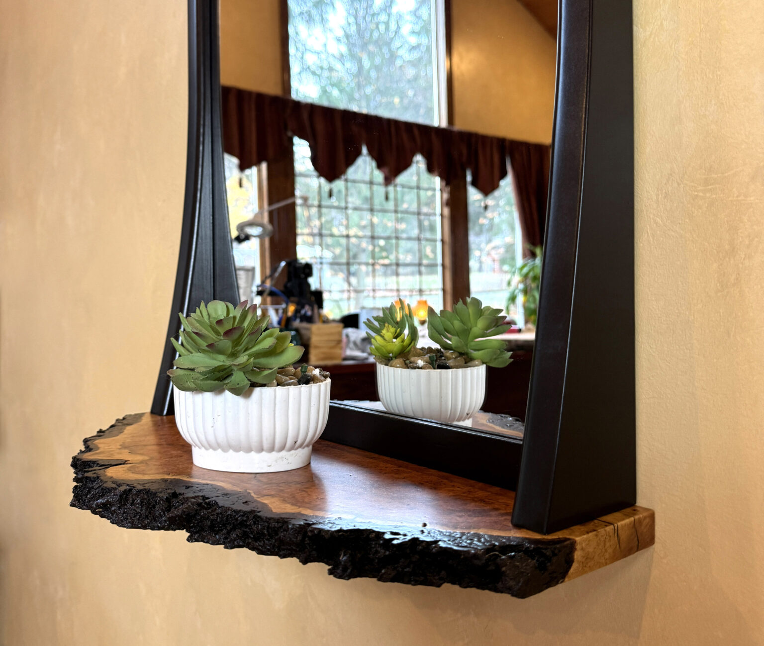Live Edge Wall Mirror Shelf - Mirrored Shelf - Natural & Elegant – Rare ...